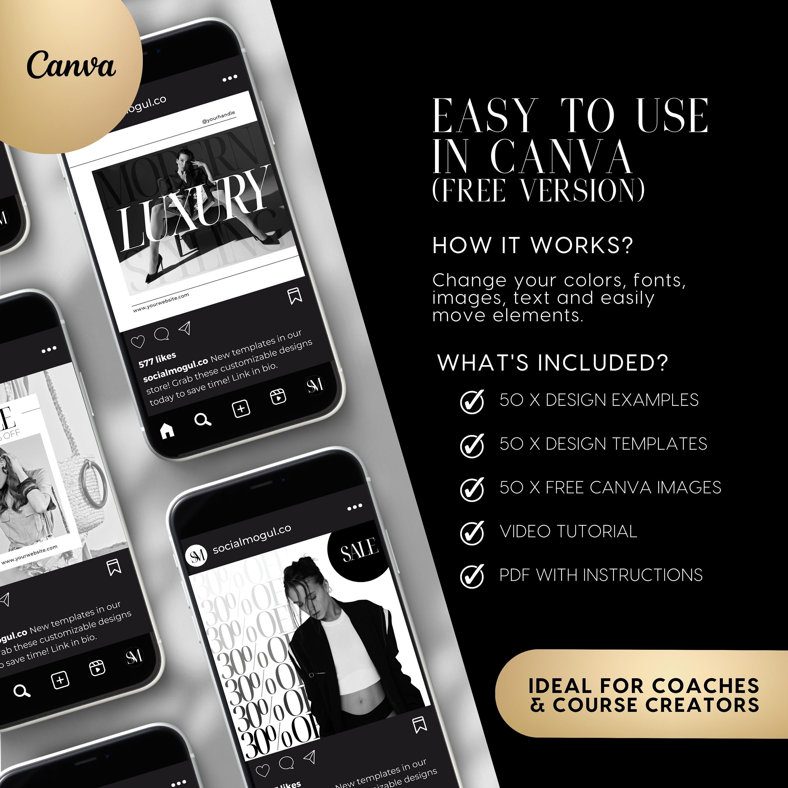 50 Luxury Instagram Post Templates INSTANT DOWNLOAD Editable Pre-made ...