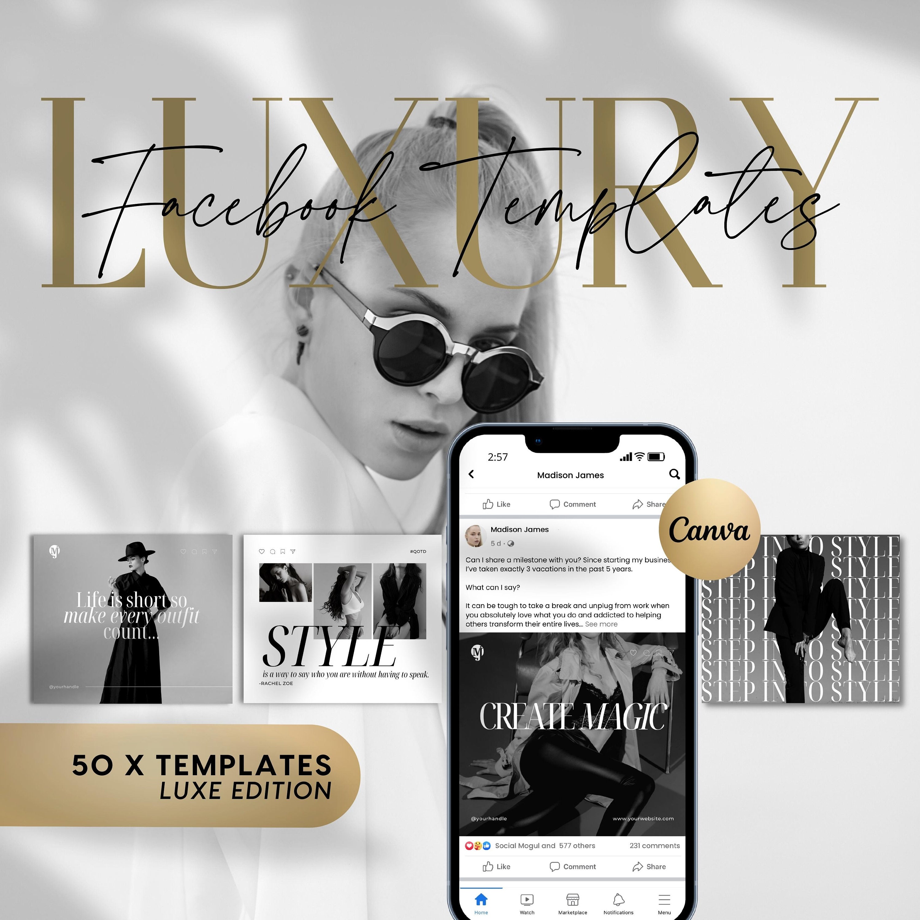 50 Luxury Facebook Post Templates INSTANT DOWNLOAD Editable Pre-made ...