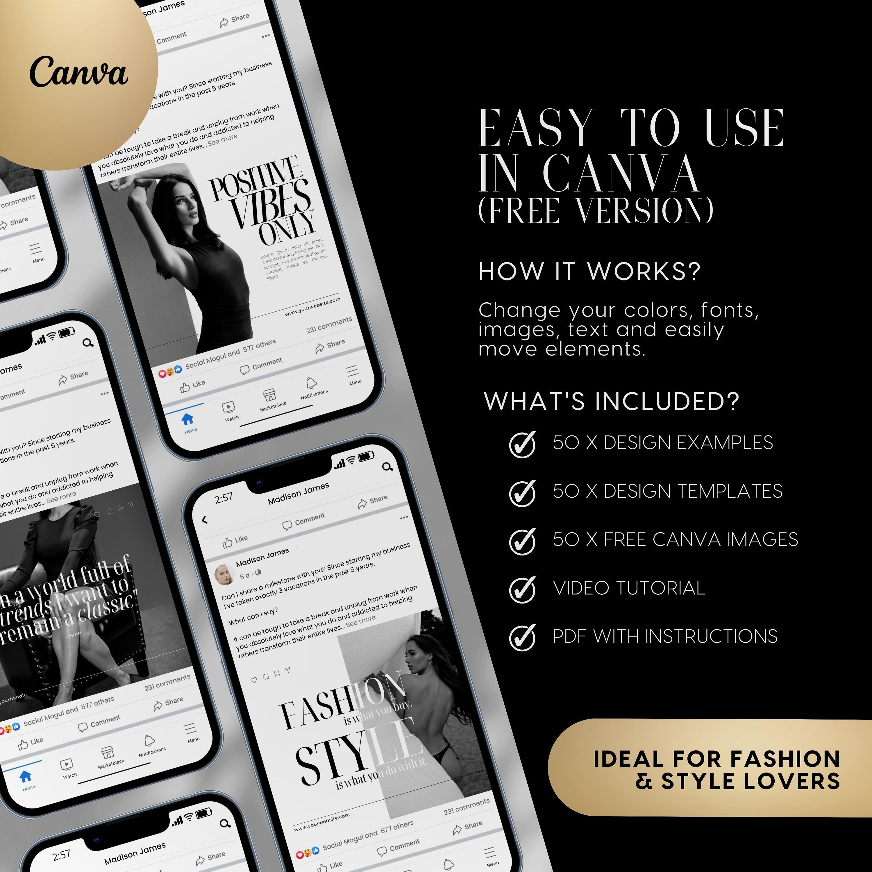 50 Luxury Facebook Post Templates INSTANT DOWNLOAD Editable Pre-made ...