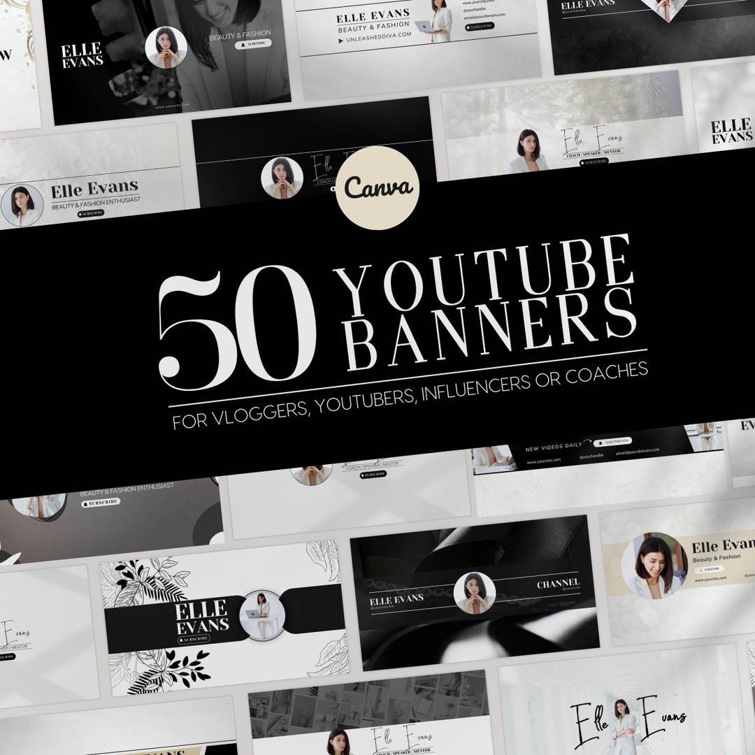 50 DIY Youtube Banner Design Bundle for Youtubers / Vloggers | INSTANT ...