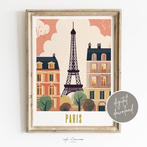 Paris Travel Poster Paris Print Eiffel Tower Wall Art Vintage Prints France Travel Poster ...