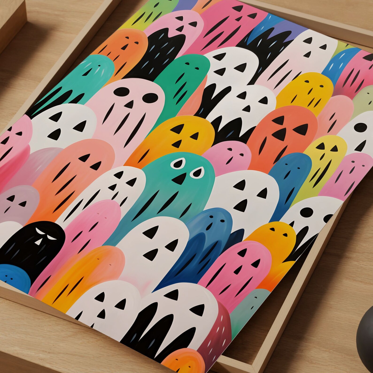 Boho Halloween Art Cute Ghosts Print Colorful Halloween Decor Adorable ...