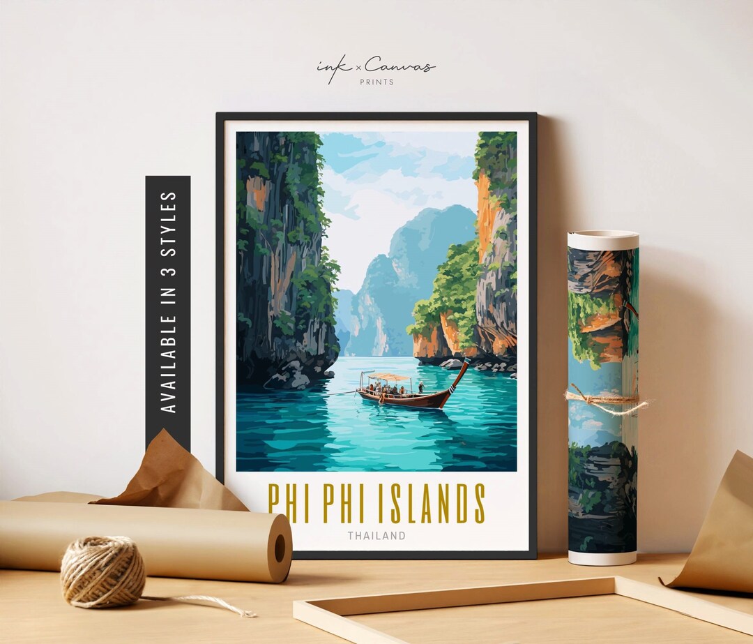 Phi Phi Islands Wall Art Thailand Travel Poster Phi Phi Islands Art ...