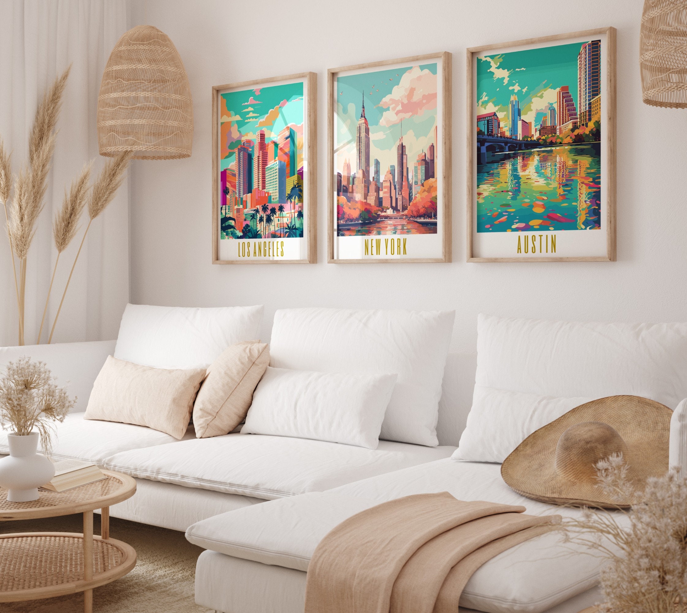 US Travel Poster Set of 6 Digital Prints Retro Wall Art US Cities ...