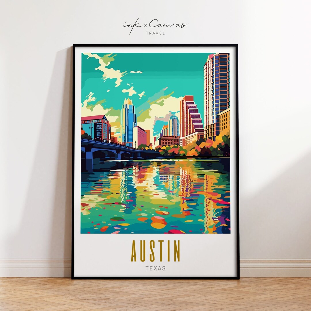 Austin Texas Art Retro Travel Poster Austin Print US Cities Print ...