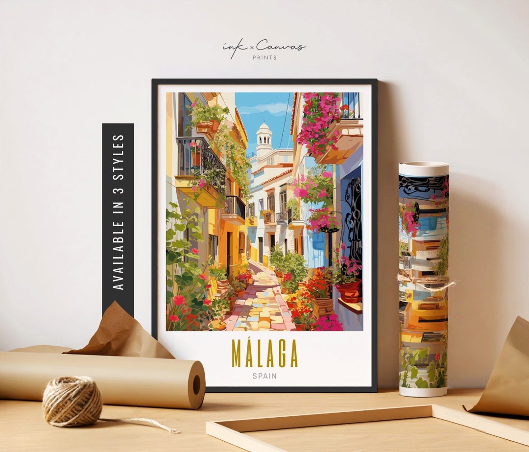 Malaga Spain Travel Poster Malaga Print Spain Gifts Malaga Poster Retro ...