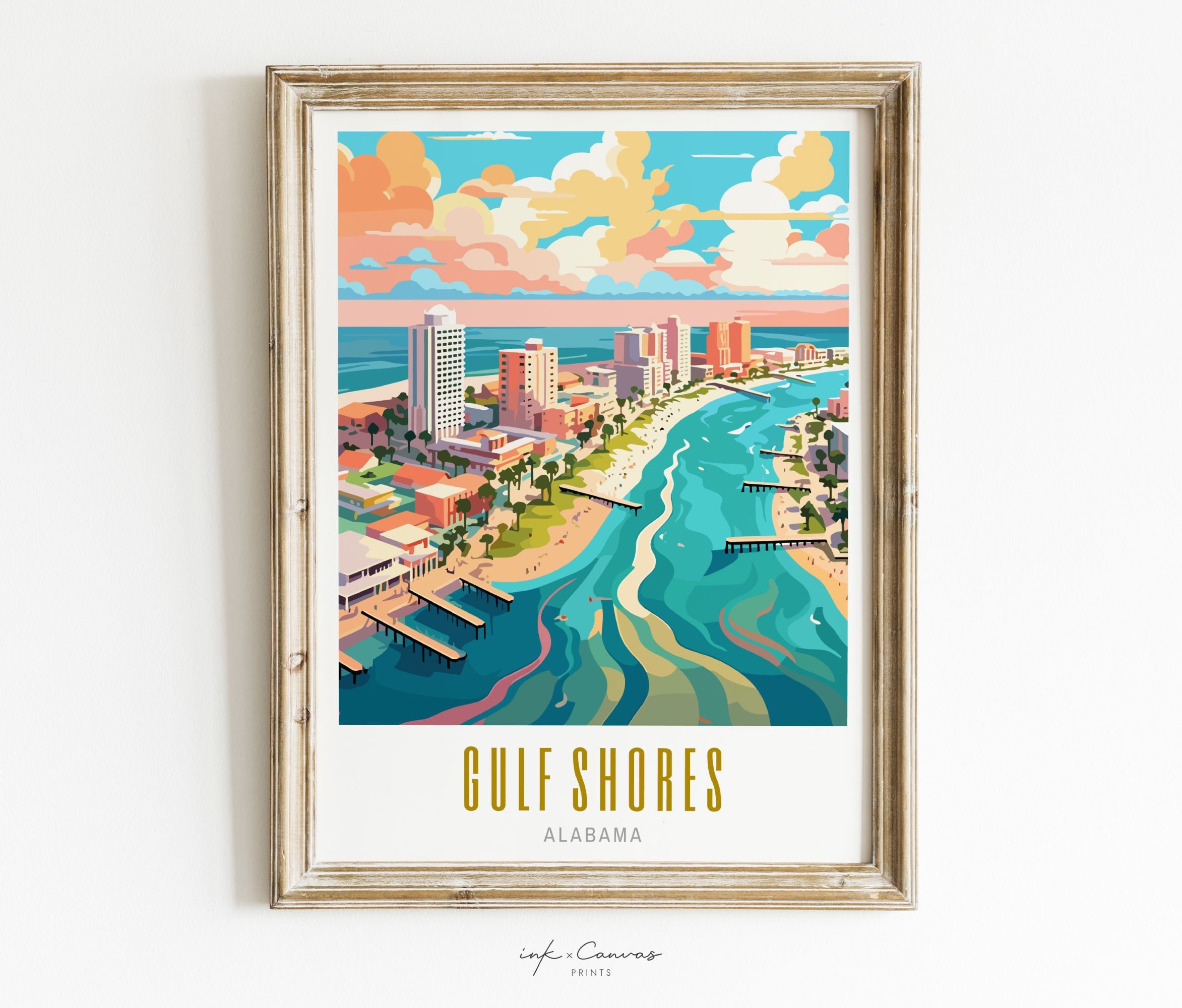 Gulf Shores Alabama Travel Poster Retro Gulf Shores AL Print Colorful ...