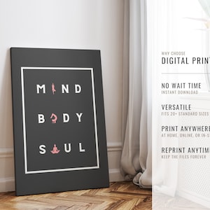 Mind Body Soul Poster Set of 6 Digital Prints Yoga Studio Wall Decor ...