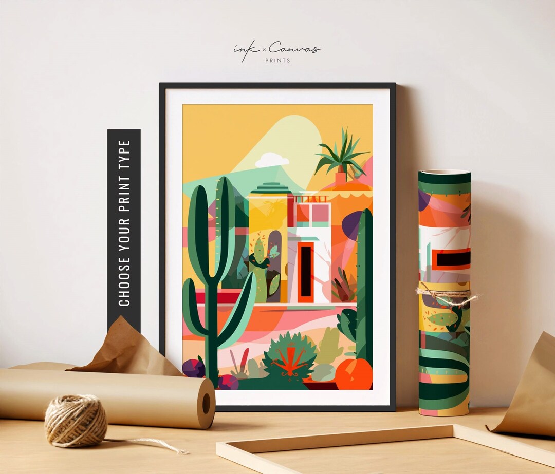 Desert Cactus Print Maximalist Wall Art Mexican Desert Art Print Boho ...