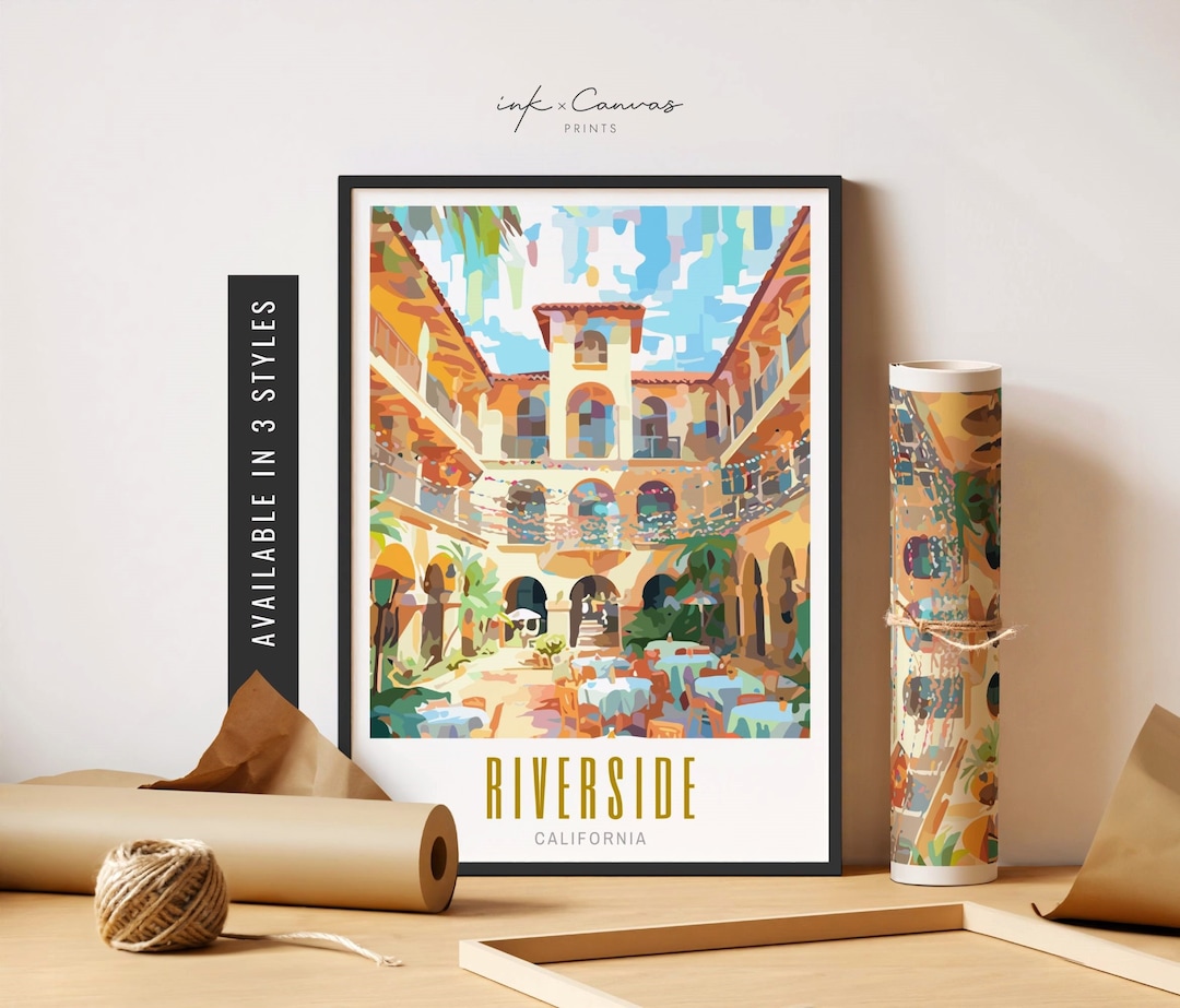 Riverside California Travel Poster Mission Inn Hotel Riverside Art ...