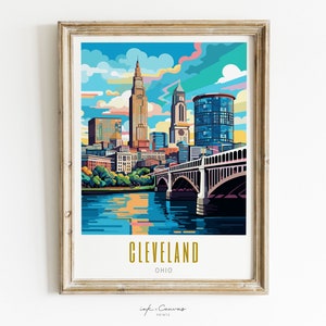 Cleveland Ohio Poster Cleveland Skyline Art Print Cleveland Wall Art ...