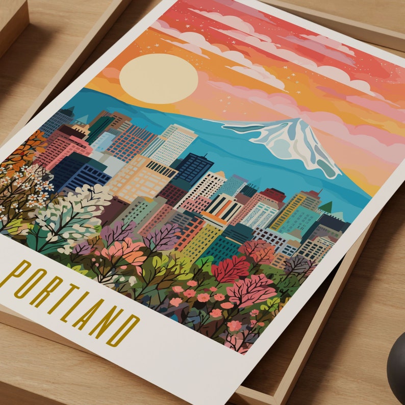 Portland Oregon Art Print Mt. Hood Art Portland OR Poster Downtown ...