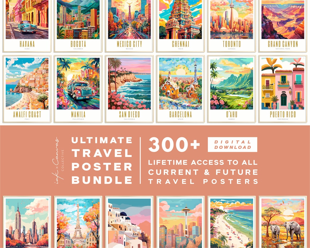 World Travel Poster Art Mega Bundle Travel Print Gallery Wall Set ...
