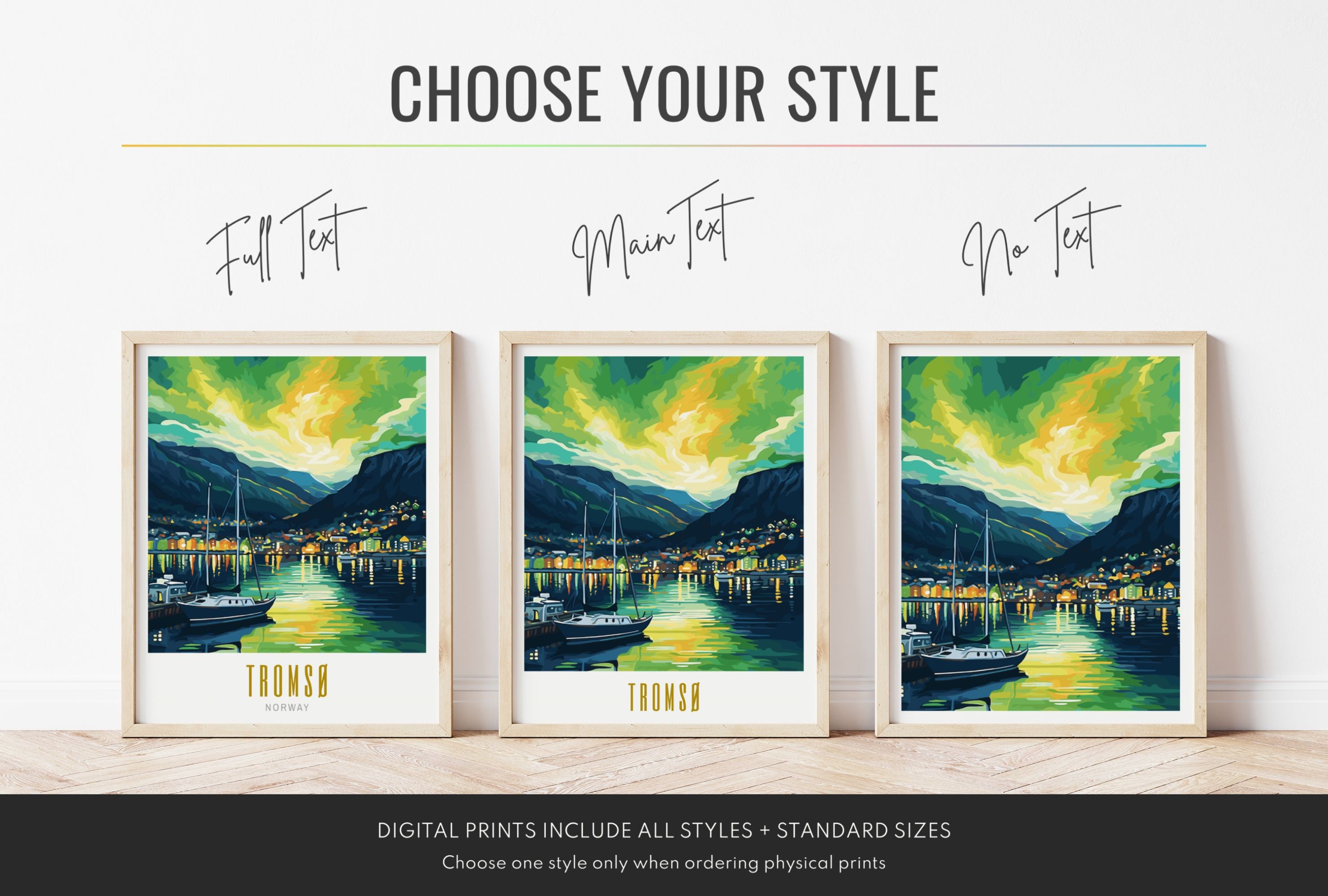 Tromso Poster Norway Northern Lights Wall Art Tromso Norway Art Print ...