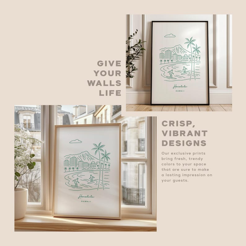 Honolulu Wall Art | Hawaii Travel Poster | Boho Minimalist Home Decor ...