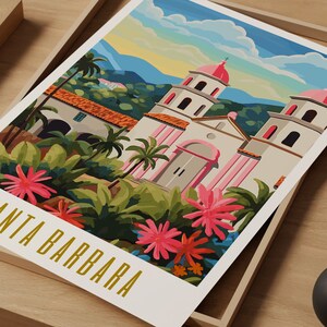 Santa Barbara Print Old Mission Santa Barbara Poster Retro California ...