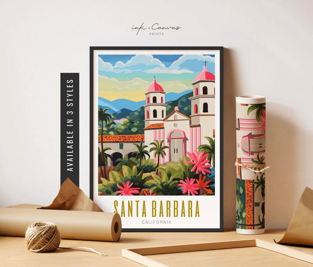 Santa Barbara Print Old Mission Santa Barbara Poster Retro California ...