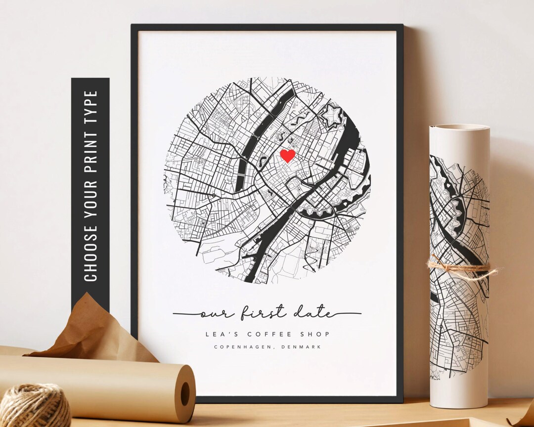 Personalized Map Print Custom Relationship Map Where We First Met Map ...