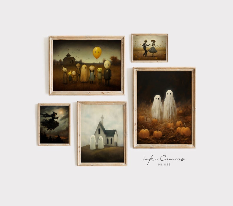 Halloween Wall Art Cute Ghosts Print Vintage Halloween Decor Pumpkin ...