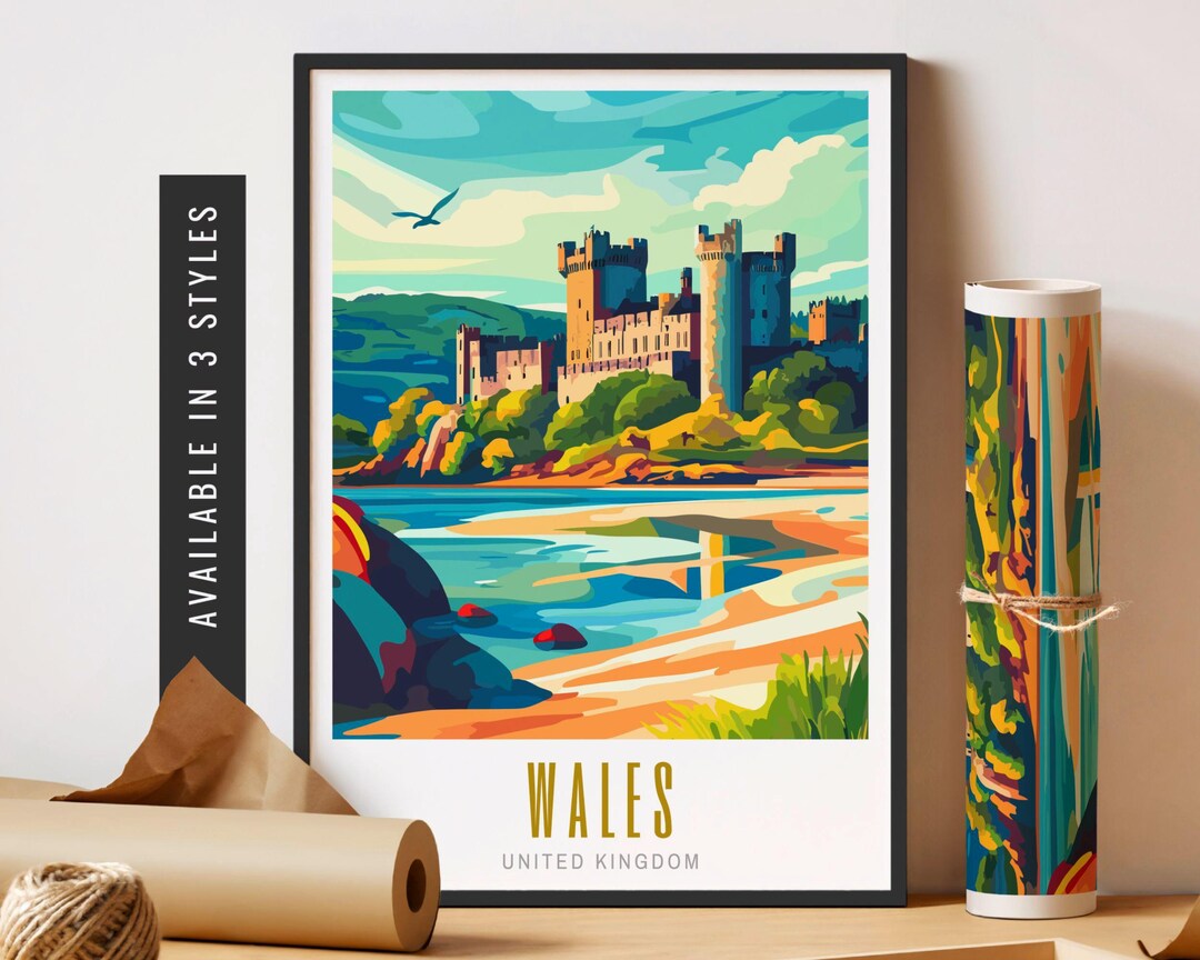 Wales Travel Poster Colorful City Wall Art United Kingdom Wales Print ...