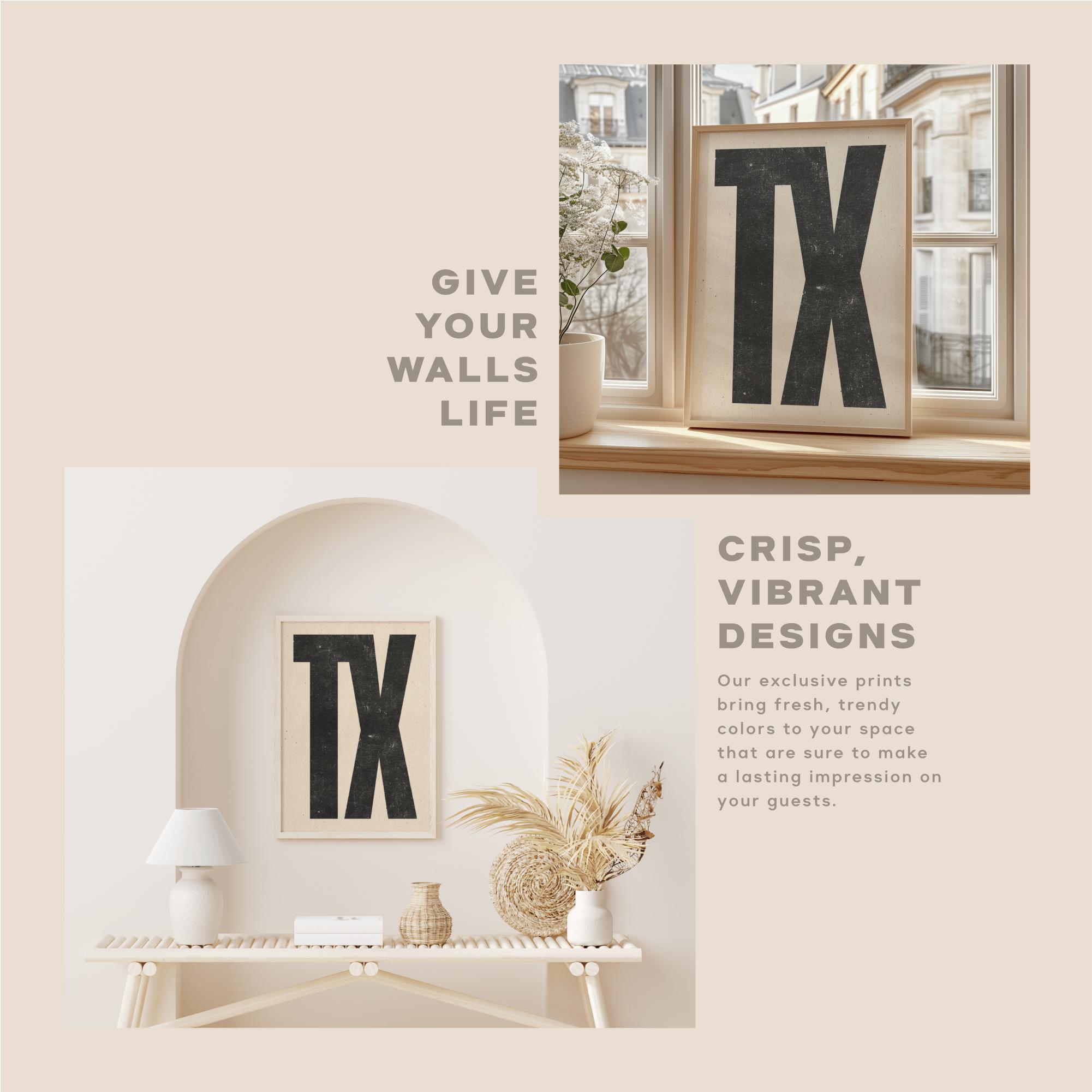 Custom State Initials Print Texas Typography Art Print Rustic Western ...