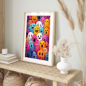 Halloween Wall Art Cute Ghosts Print Colorful 90s Halloween Decor ...