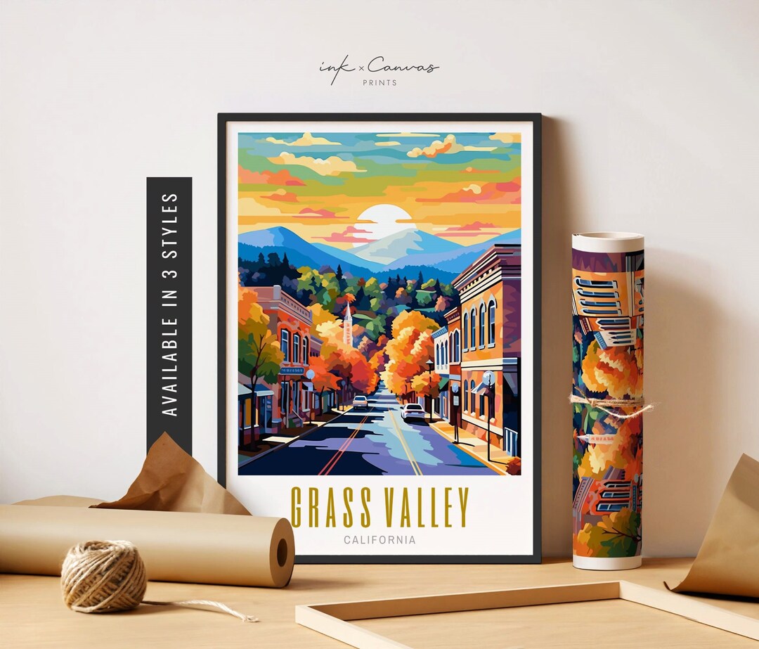 Grass Valley California Poster Grass Valley CA Print Retro Travel ...