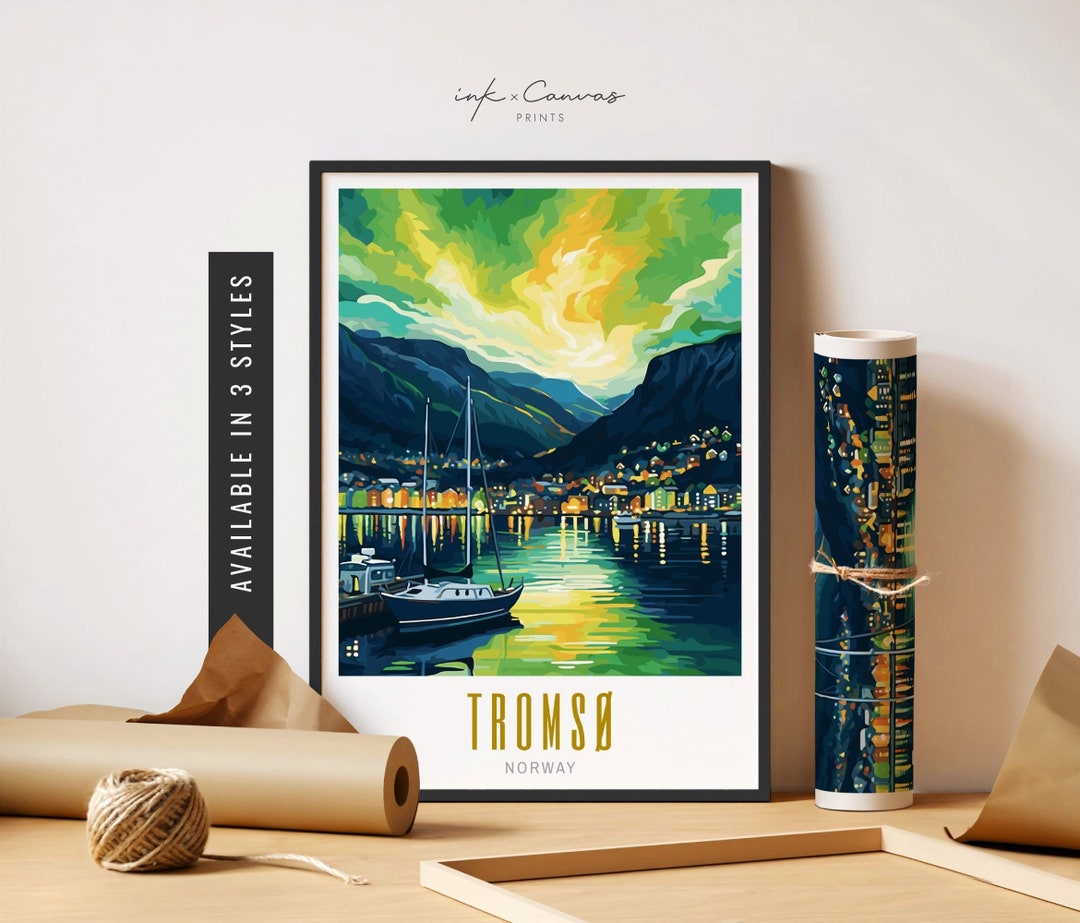 Tromso Poster Norway Northern Lights Wall Art Tromso Norway Art Print ...