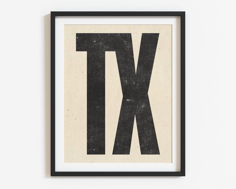 Custom State Initials Print Texas Typography Art Print Rustic Western ...