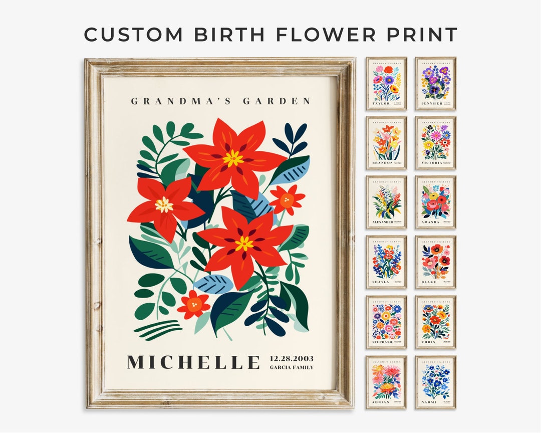Custom Birth Flower Print Grandma's Garden Print Personalized Birth ...