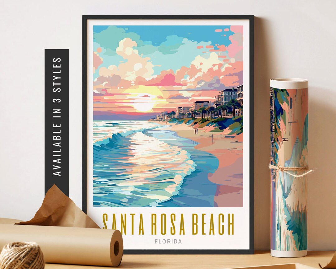 Santa Rosa Beach Florida Print Beach Landscape Wall Art Retro City ...