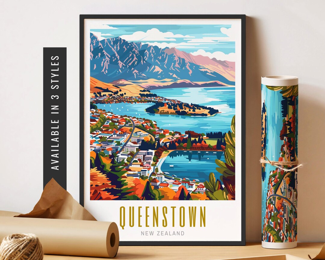 Queenstown New Zealand Travel Poster Retro Destination Print South ...
