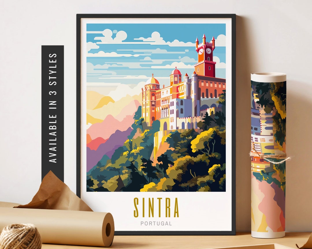 Sintra Portugal Poster Retro City Print Sintra National Palace of Pena ...