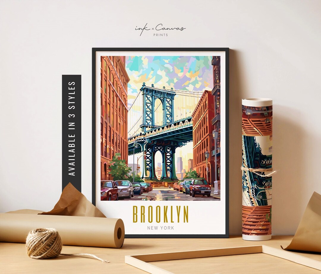 Brooklyn New York Poster Manhattan Bridge Poster Retro Brooklyn NY Art ...