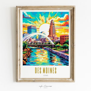 Des Moines Iowa Poster Des Moines Skyline Iowa Retro City Poster Travel ...