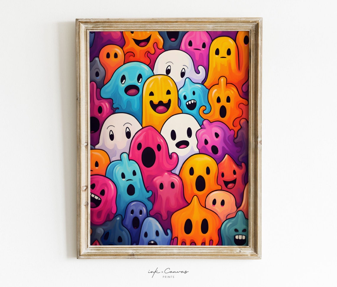 Halloween Wall Art Cute Ghosts Print Colorful 90s Halloween Decor ...