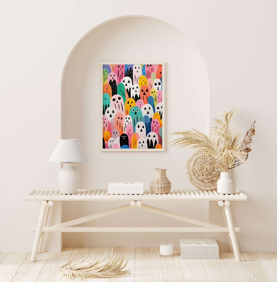 Boho Halloween Art Cute Ghosts Print Colorful Halloween Decor Adorable ...