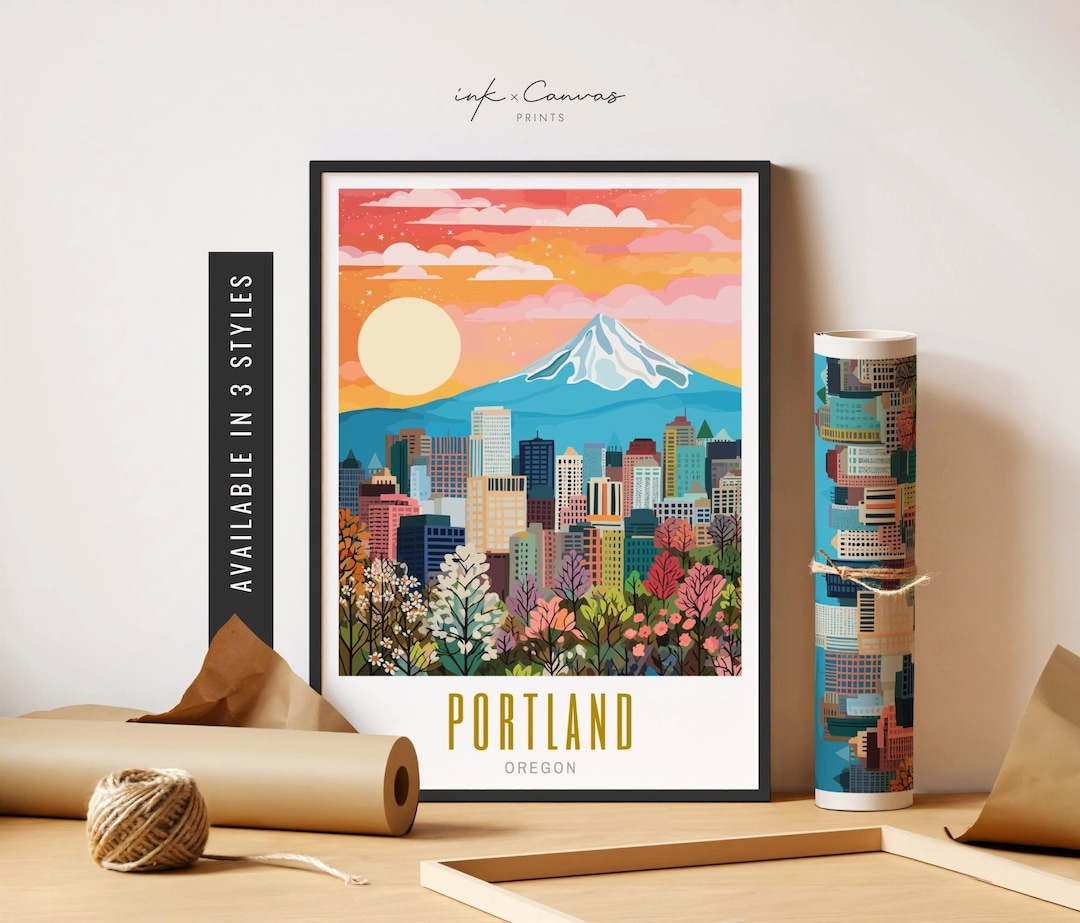 Portland Oregon Art Print Mt. Hood Art Portland OR Poster Downtown ...
