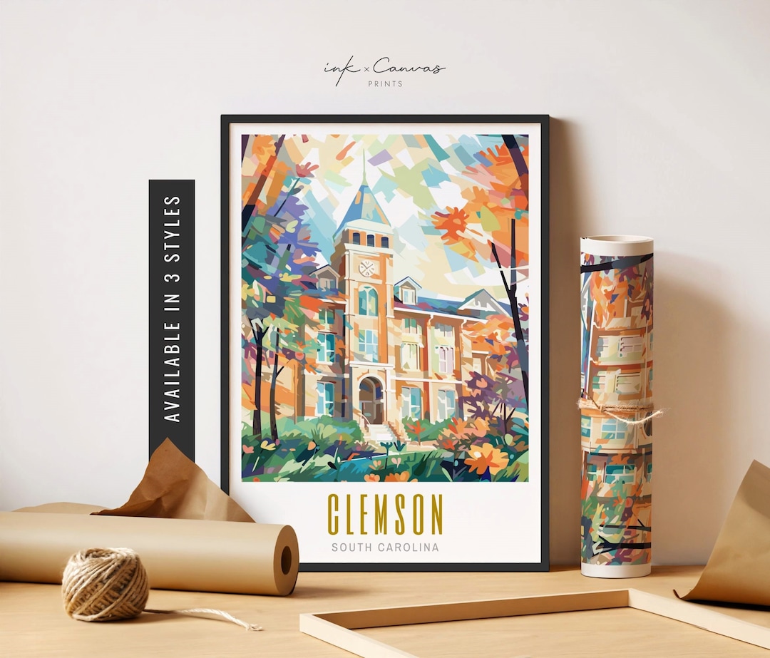 Clemson Wall Art Clemson South Carolina Gifts Clemson Art Print Retro Destination Print Clemson ...