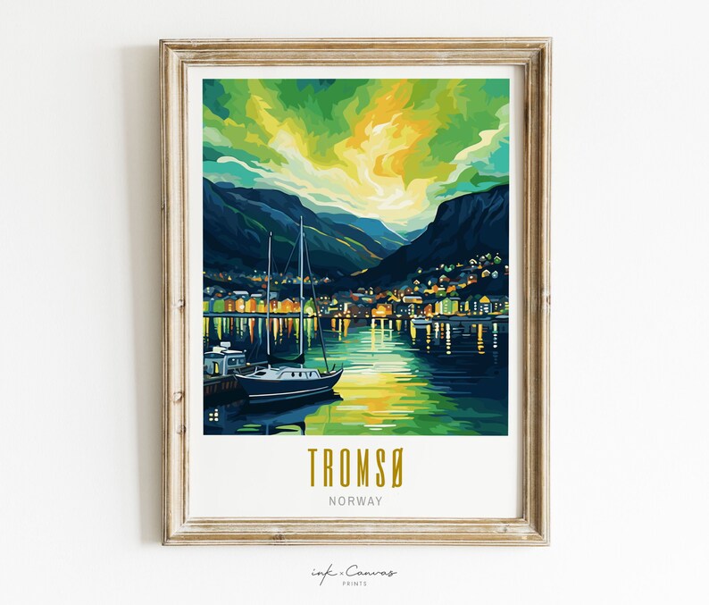 Tromso Poster Norway Northern Lights Wall Art Tromso Norway Art Print ...