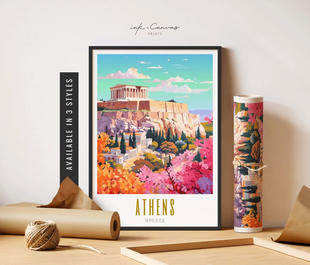 Athens Travel Poster Acropolis of Athens Greece Wall Art Ancient Athens ...