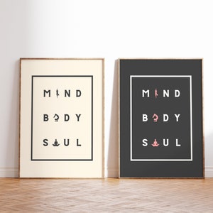 Mind Body Soul Poster Set of 6 Digital Prints Yoga Studio Wall Decor ...