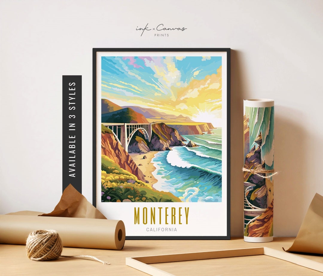 Monterey Bay Poster Bixby Bridge Print Monterey CA Art Print US Cities ...