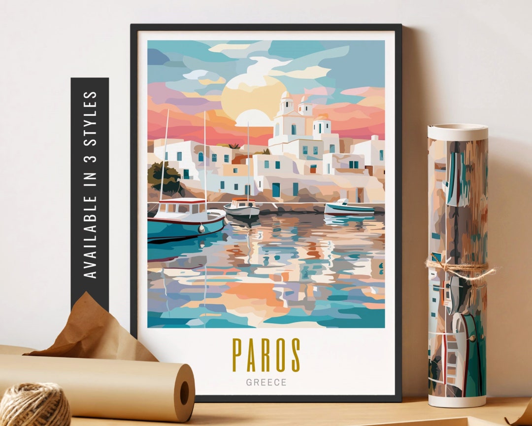 Paros Greece Wall Art Retro City Poster Paros Landscape Print Colorful ...