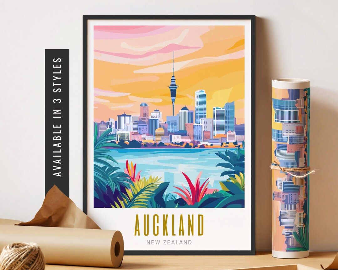 Auckland New Zealand Travel Poster Retro Destination Art Print North ...