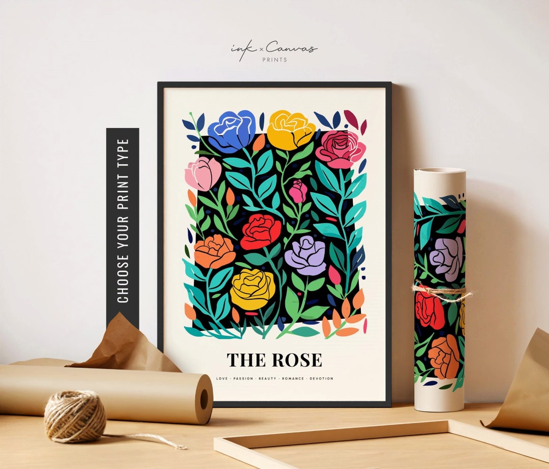 Colorful Roses Art Print Vibrant Floral Wall Art Cute Rose Poster ...
