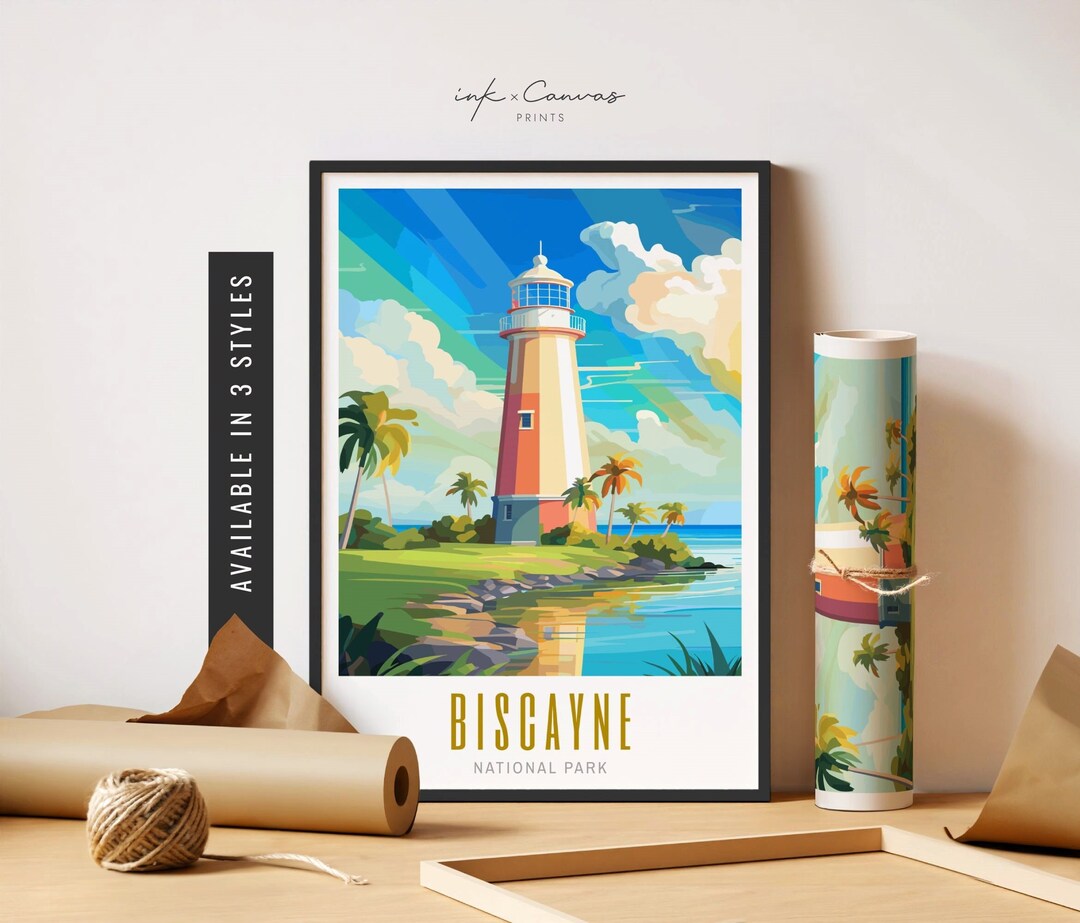 Biscayne National Park Poster Biscayne Bay Print Boca Chita Lighthouse ...