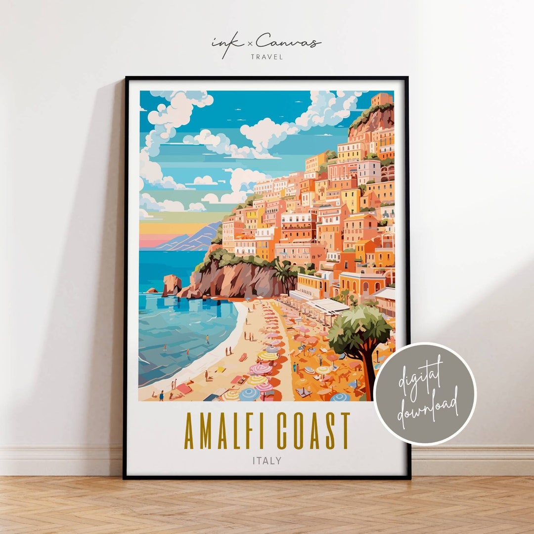 Amalfi Coast Travel Poster Italy Print Maximal Decor Mid Century Modern ...