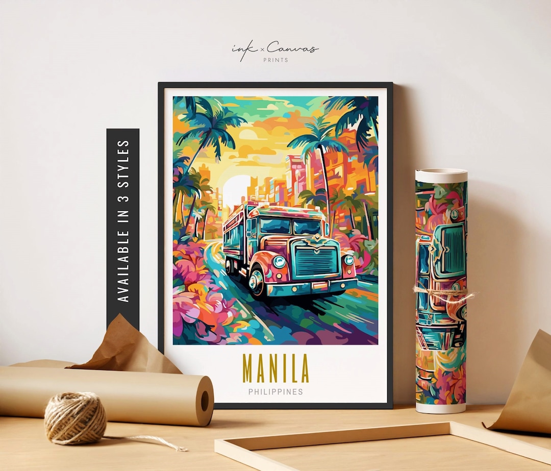 Manila Poster Filipino Artwork Jeepney Art Print Manila Travel Poster ...