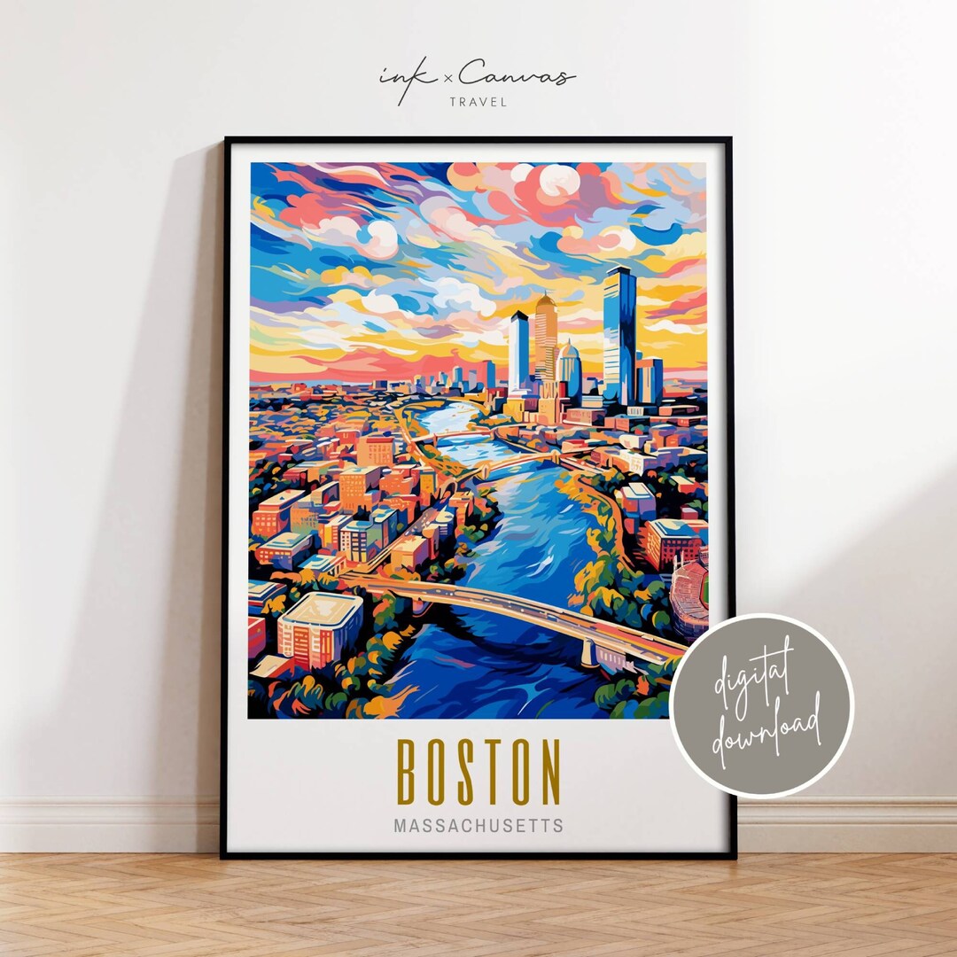 Boston Travel Poster Massachusetts Travel Print Skyline Art Print ...